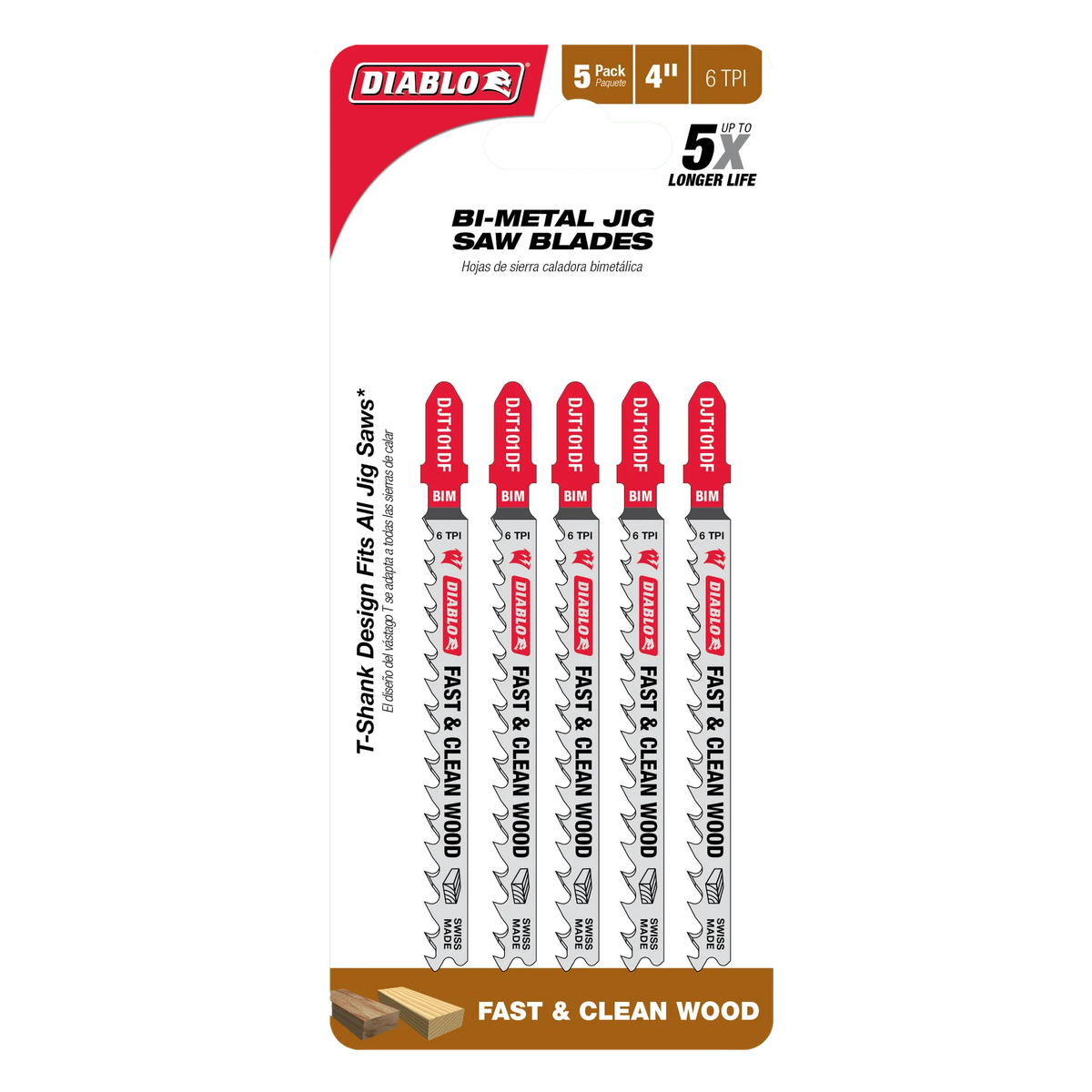 Diablo DJT101DF5 4" 6TPI Bi-Metal Jig Saw Blades for Hard Woods (5-Pac ...