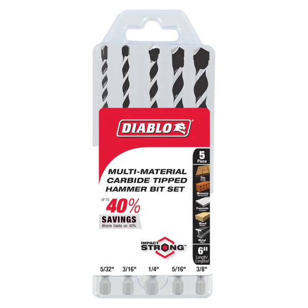 Diablo DMAMM1190-S5 5 Pc Multi-Material Carbide-Tipped Hammer Drill Bi — Griff Building Supplies