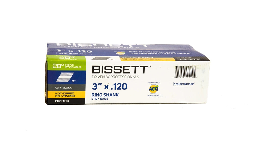 Bissett 3" x .120 28 Degree Galvanized Framing Stick Nails — Griff ...