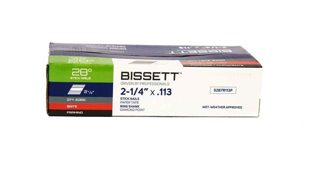 Bissett 2-1/4" x .113 28 Degree Galvanized Framing Stick Nails — Griff ...